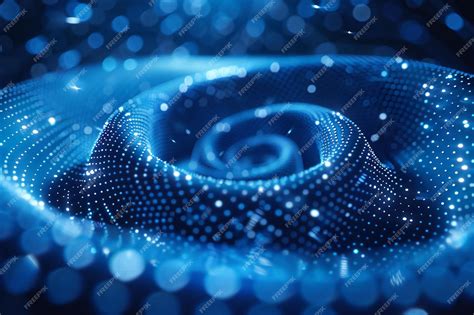 Abstract Blue Digital Background With Dots And Lines In Spiral Pattern
