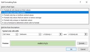 Edit Formatting Rule Dialog Box In Excel To Highlight Dates Before