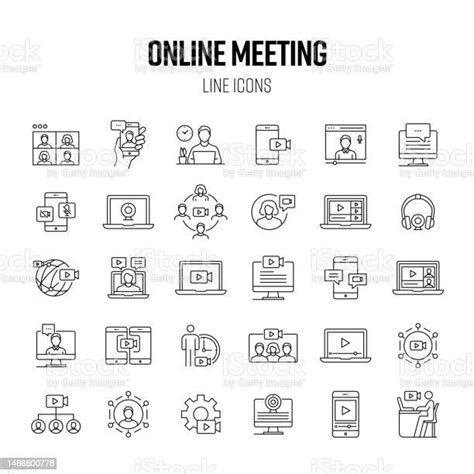 온라인 회의 라인 아이콘 세트입니다 화상 통화 동료 웨비나 연결 화상 채팅 아이콘에 대한 스톡 벡터 아트 및 기타 이미지 아이콘 인터넷 Brand Name