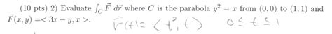 Solved 10 Pts 2 Evaluate CFdr Where C Is The Parabola Chegg Com