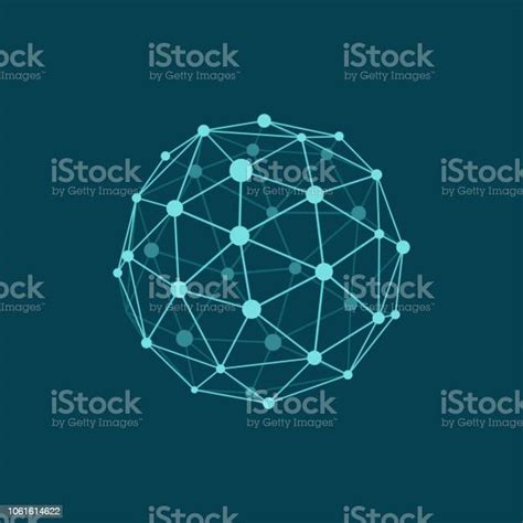 진한 파란색 배경에 와이어 프레임 구체입니다 선 및 점 추상 형상 다각형 개체 연결 평면 색상 연결에 대한 스톡 벡터 아트 및