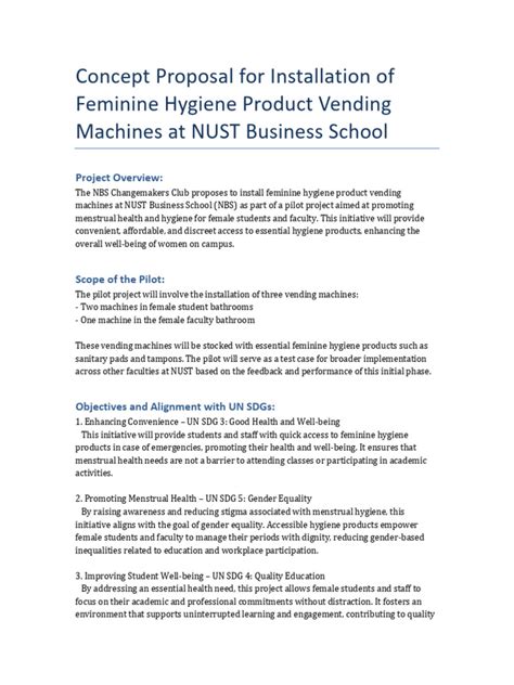 Concept Proposal Feminine Hygiene Vending Machines Pdf Career
