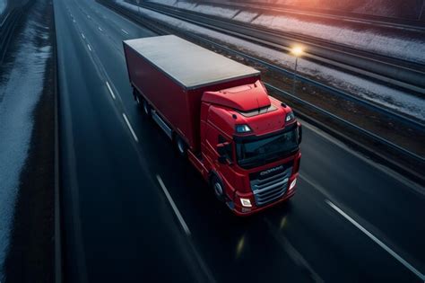 Premium Ai Image Red Semi Truck With Trailer Driving On Road Motion
