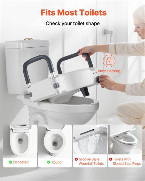 Vevor Raised Toilet Seat With Arms 300 Lbs Load Capacity 5 Inch Lift