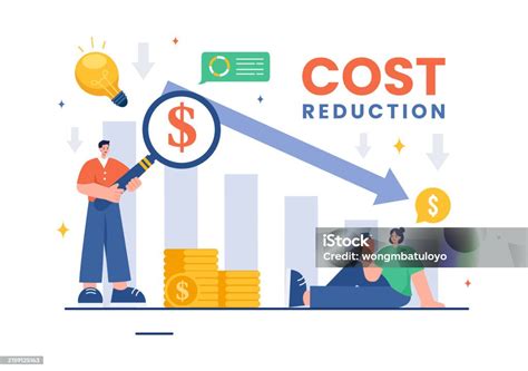 Cost Reduction Vector Illustration Depicting Decrease Price Minimization Or Falling Profit Rates
