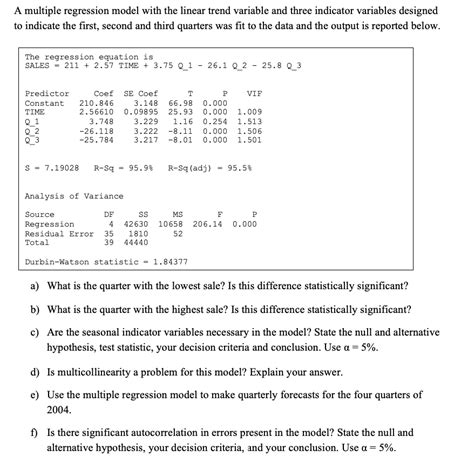 A Multiple Regression Model With The Linear Trend