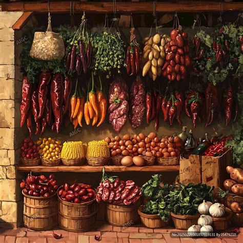 Ai创作图菜市插画 菜市场插画 菜场模型 海报蔬菜店 精品炒货插画 农产品架 蔬菜背景墙 菜市场场景 蔬菜店背景 复古菜市场 食材壁画 菜场调味品店 菜店 仿古菜摊 炒货插画 昵图网