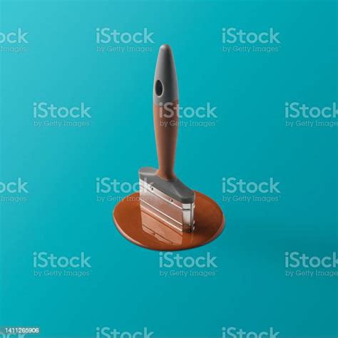 페인트 브러시는 파란색 배경에 갈색 페인트로 익사합니다 혁신의 창조적 인 개념 갈색에 대한 스톡 사진 및 기타 이미지 갈색 녹기 디자인 Istock