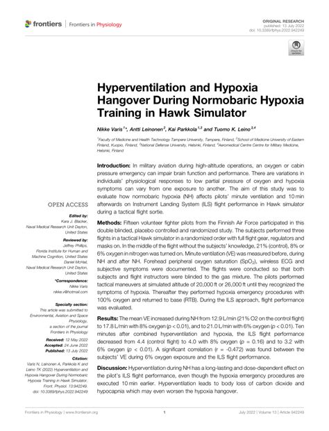 Pdf Hyperventilation And Hypoxia Hangover During Normobaric Hypoxia