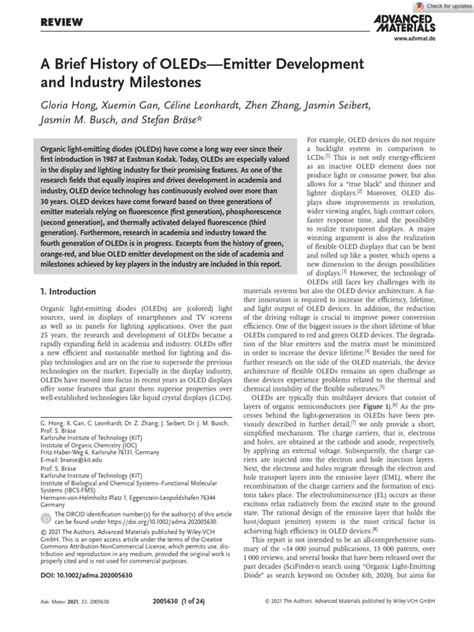 Oleds Advanced Materials 2021 Hong A Brief History Of Oleds Emitter Development And