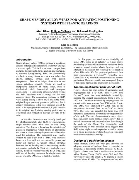 Pdf Shape Memory Alloy Wires For Actuating Positioning Systems With Elastic Bearings