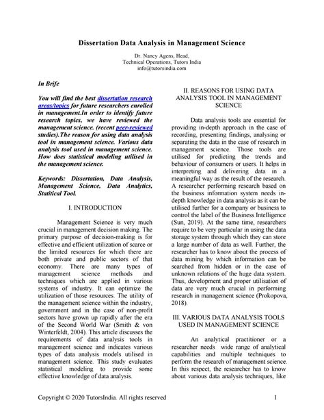Dissertation Data Analysis In Management Science By