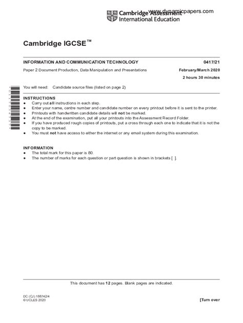 Fillable Online IGCSE Information And Communication Technology Online Fax Email Print PdfFiller