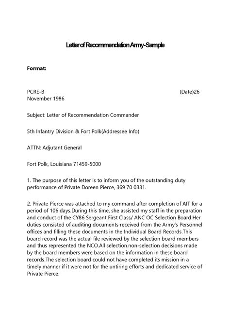 Military Letter Of Recommendation Sample Air Force Hq
