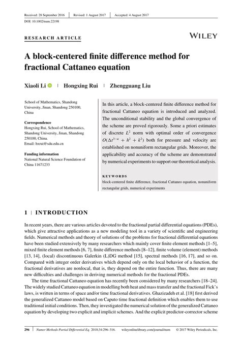 Pdf A Block‐centered Finite Difference Method For Fractional Cattaneo Equation