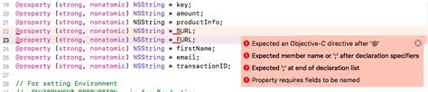 ios property requires fields to be named error in objective c stack