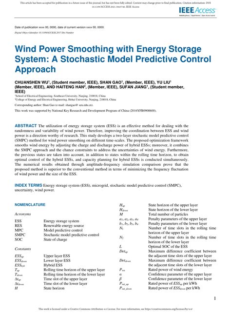 Pdf Wind Power Smoothing With Energy Storage System A Stochastic