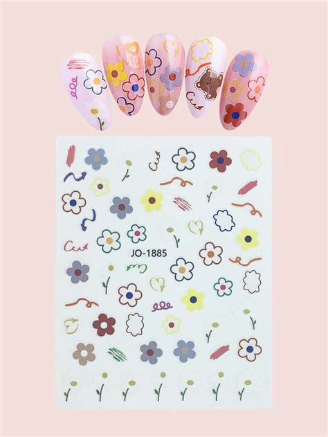 1sheet Flower Pattern Nail Art Sticker Flower Pattern Nails Nail