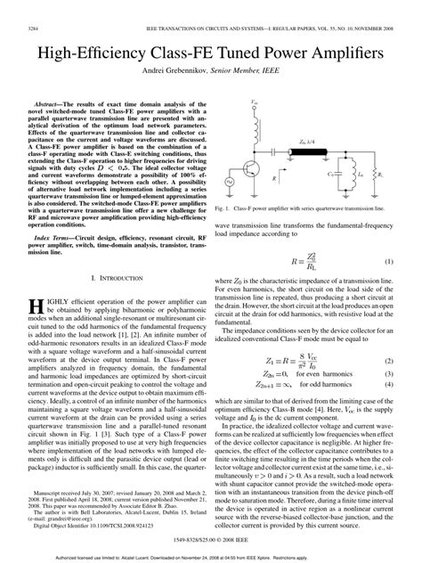 Pdf High Efficiency Class Fe Tuned Power Amplifiers