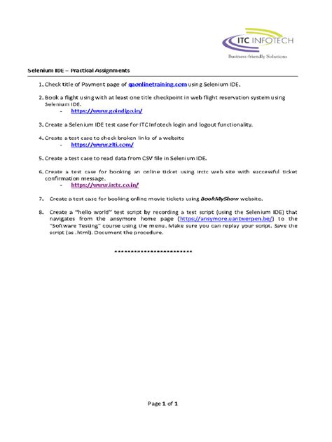 self practice selenium ide assignment pdf