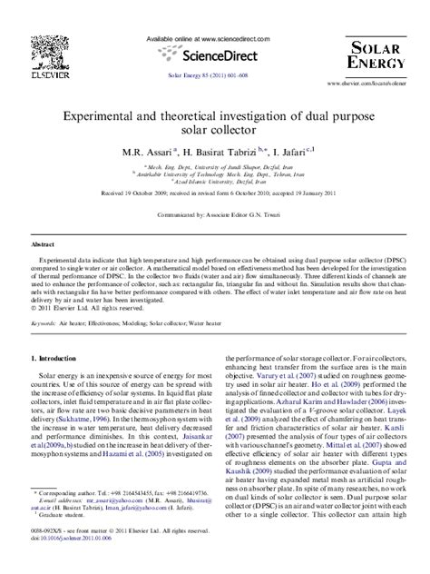 Pdf Experimental And Theoretical Investigation Of Dual Purpose Solar Collector