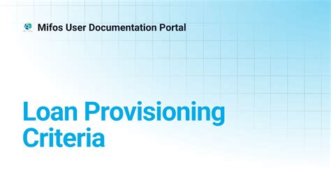 Loan Provisioning Criteria Mifos User Documentation Portal