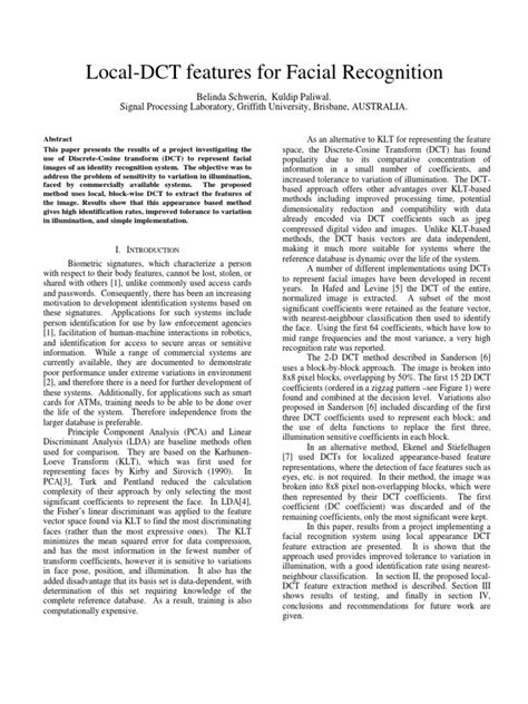 Pdf Face Recognition Using Local Dct Dokumen Tips