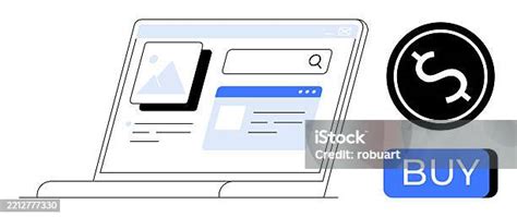 전자 상거래 웹 사이트 인터페이스에는 구매 버튼과 온라인 쇼핑 및 거래를 나타내는 통화 아이콘이 있습니다 가격에 대한 스톡 벡터 아트 및 기타 이미지 Istock