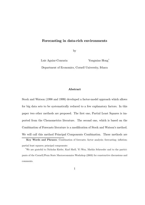 Pdf Forecasting In Data Rich Environments An Application To