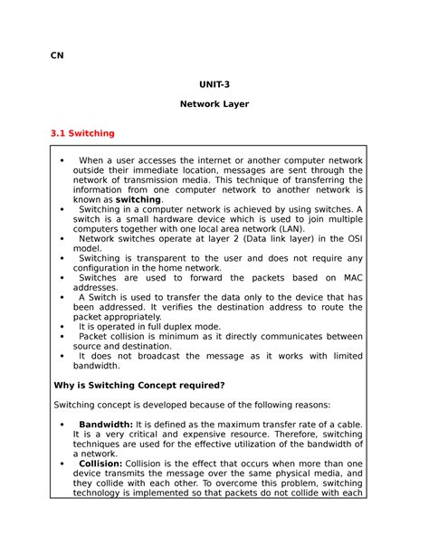 CN 3 Module 3 Lecture 8 Hrs Network Layer Switching Logical Addressing IPV4 CN UNIT