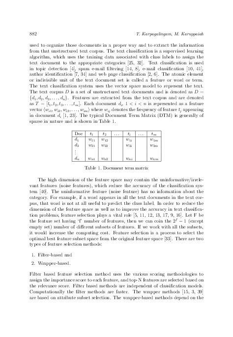 Optimal Feature Subset Selection Based On Combining Document Frequency