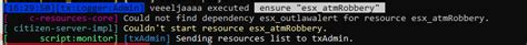 could not find dependency esx outlawalert for resource es esx cfx