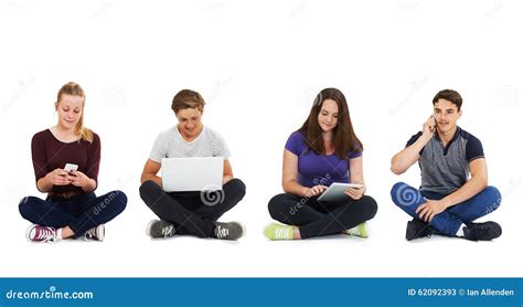 Studio Shot Of Teenagers Using Communication Technology Stock Image Image Of Caucasian Line
