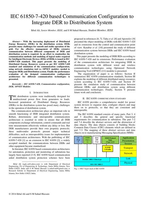Pdf Iec 61850 7 420 Based Communication Configuration To Integrate Der To Distribution System