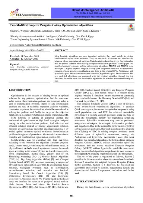 Pdf Two Modified Emperor Penguins Colony Optimization Algorithms