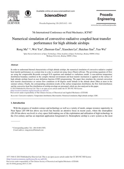 Pdf Numerical Simulation Of Convective Radiative Coupled Heat