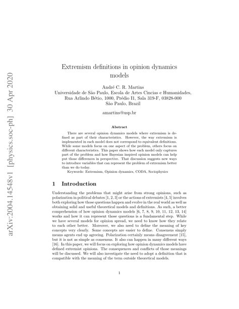 Pdf Extremism Definitions In Opinion Dynamics Models