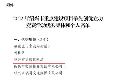 集团荣获2022年绍兴市重点建设项目争先创优立功竞赛活动优秀集体 绍兴市交通控股集团有限公司