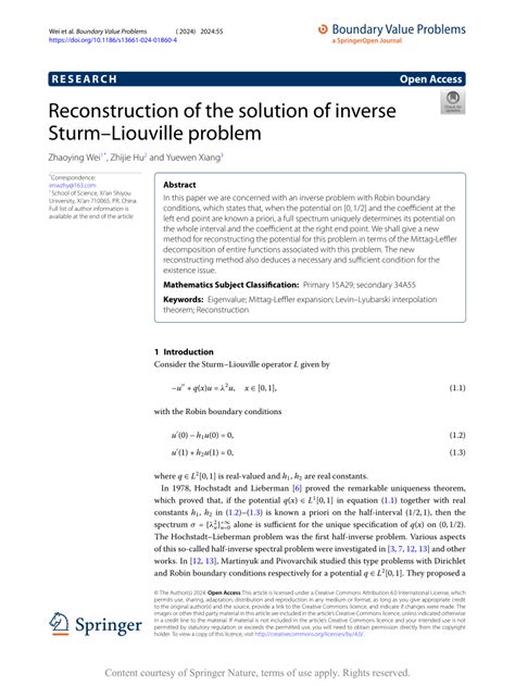 Pdf Reconstruction Of The Solution Of Inverse Sturm Liouville Problem