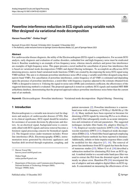Powerline Interference Reduction In Ecg Signals Using Variable Notch Filter Designed Via