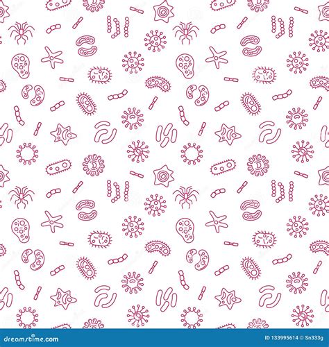 Bacteria Seamless Background Vector Microbiology Red Pattern Stock