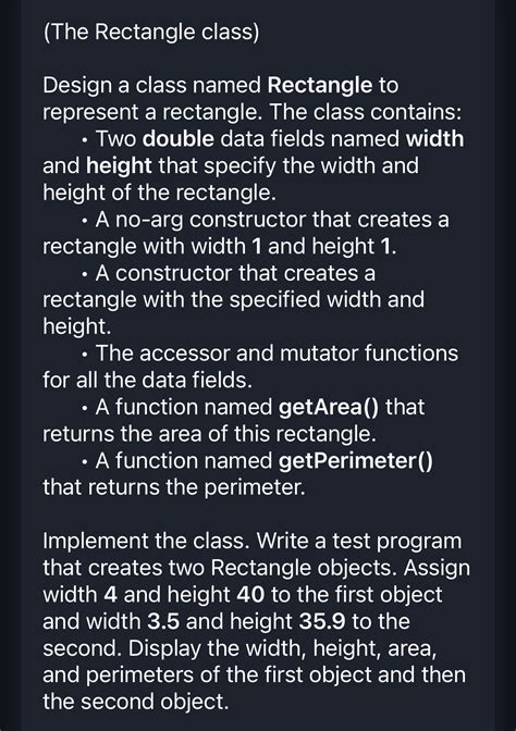 Solved The Rectangle Class Design A Class Named Rectangle
