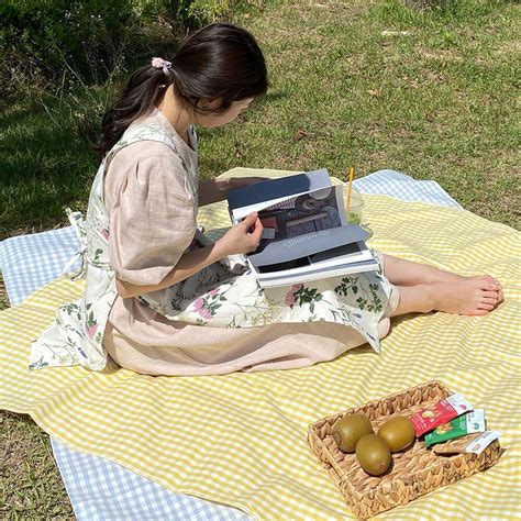 [한스갤러리] 체크 스트라이프 방수 린넨 감성 비치 대형 피크닉 매트 돗자리 감도 깊은 취향 셀렉트샵 29cm