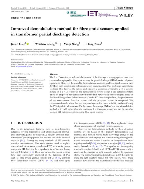 Pdf Improved Demodulation Method For Fibre Optic Sensors Applied In Transformer Partial