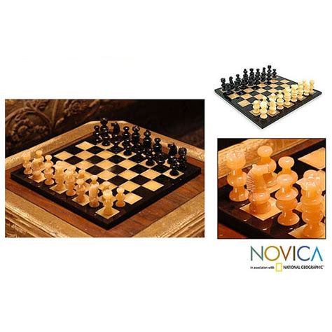 Handmade Orange Onyx And Black Chess Set Mexico Free Shipping Today
