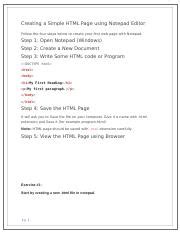 Lab Html Docx Creating A Simple HTML Page Using Notepad Editor Follow The Four Steps Below