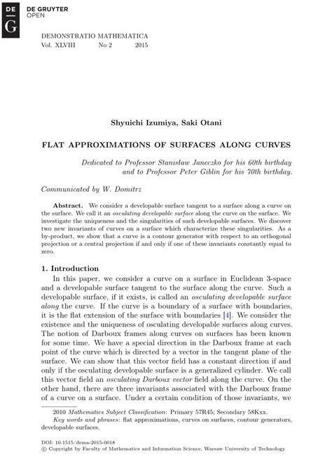 Pdf Flat Approximations Of Surfaces Along Curves