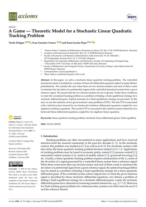 PDF A Game Theoretic Model For A Stochastic Linear Quadratic Tracking Problem