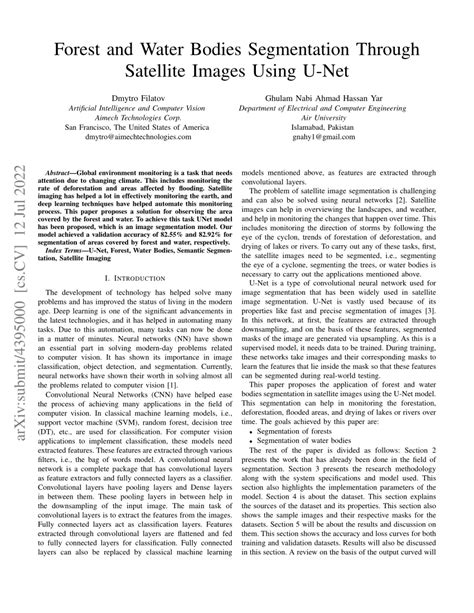 Pdf Forest And Water Bodies Segmentation Through Satellite Images Using U Net