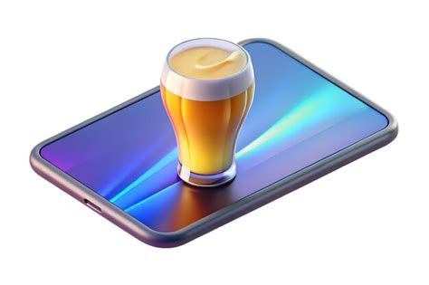Tablet Displaying Holographic Beer Glass Isolated With Ample Copy Space Concept As A Tablet Is